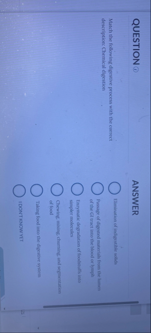 Solved QUESTIONANSWERMatch the following digestive process | Chegg.com