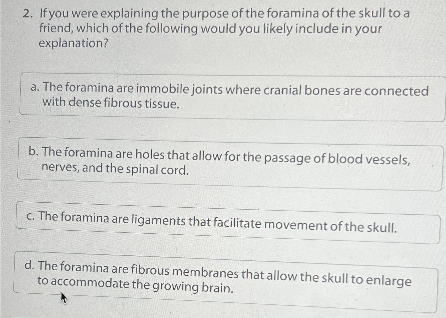 Solved If you were explaining the purpose of the foramina of | Chegg.com
