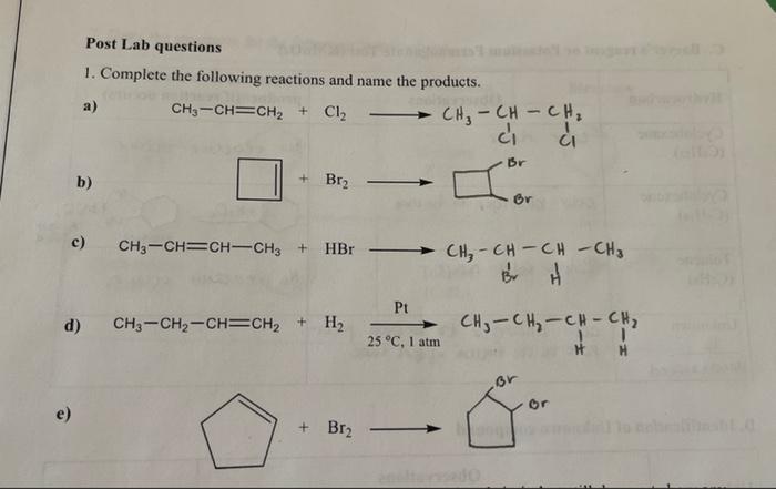 Solved Post Lab questions 1. Complete the following | Chegg.com