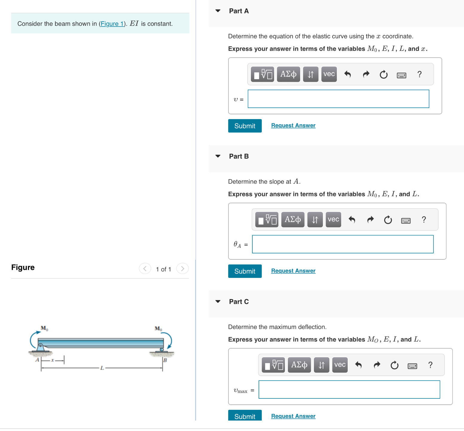 Solved Part AConsider the beam shown in (Figure 1). EI ﻿is | Chegg.com