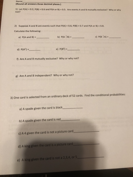 Solved Name (Round all answers three decimal places.) 1) Let | Chegg.com