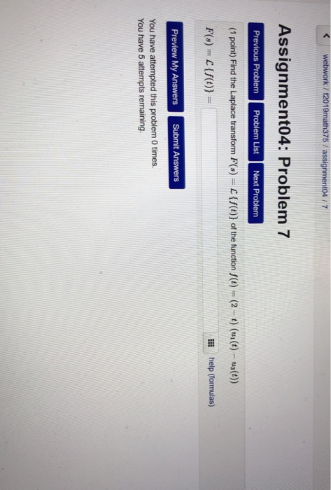 Solved webwork/f2019math375 / assignment04 / 7 Assignment04: | Chegg.com