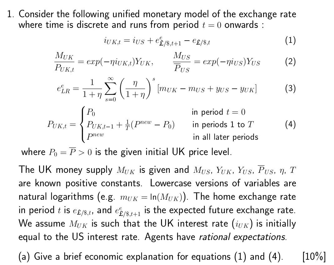 Solved 1. Consider the following unified monetary model of | Chegg.com