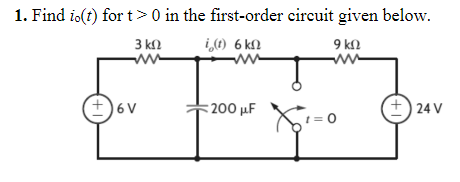 Find i0(t) ﻿for t>0 ﻿in the first-order circuit given | Chegg.com