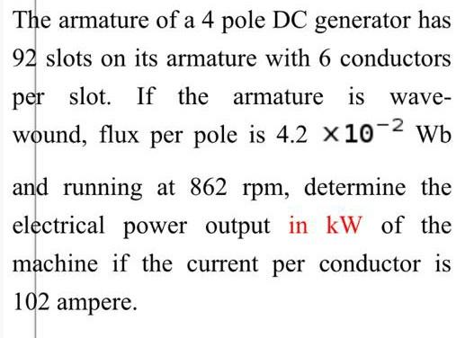 Solved The armature of a 4 pole DC generator has 92 slots on | Chegg.com