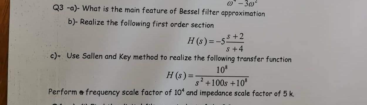 Q3 - a)- What is the main feature of Bessel filter | Chegg.com