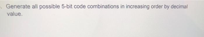 Solved Generate all possible 5-bit code combinations in | Chegg.com