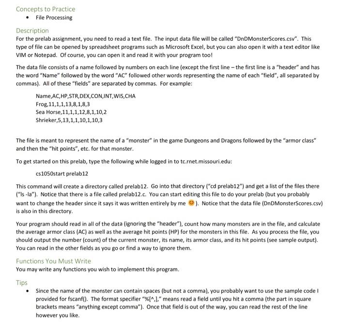 Solved Concepts to Practice - File Processing Description | Chegg.com