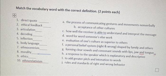 Match the vocabulary word with the correct | Chegg.com