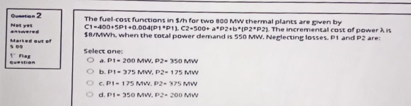 Solved The fuel-cost cunves for a two generators power | Chegg.com