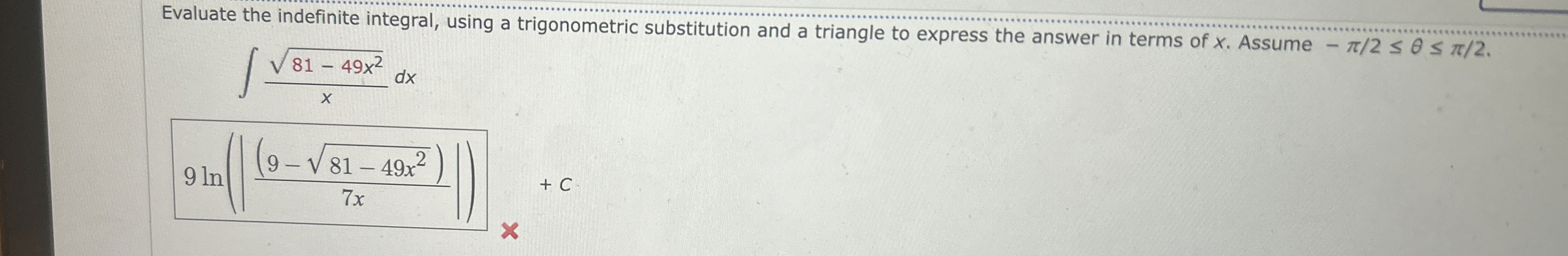 Solved Evaluate the indefinite integral, using a | Chegg.com