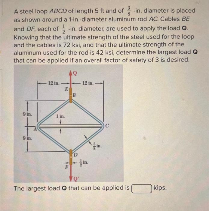 Solved A steel loop ABCD of length 5ft and of 83-in. | Chegg.com