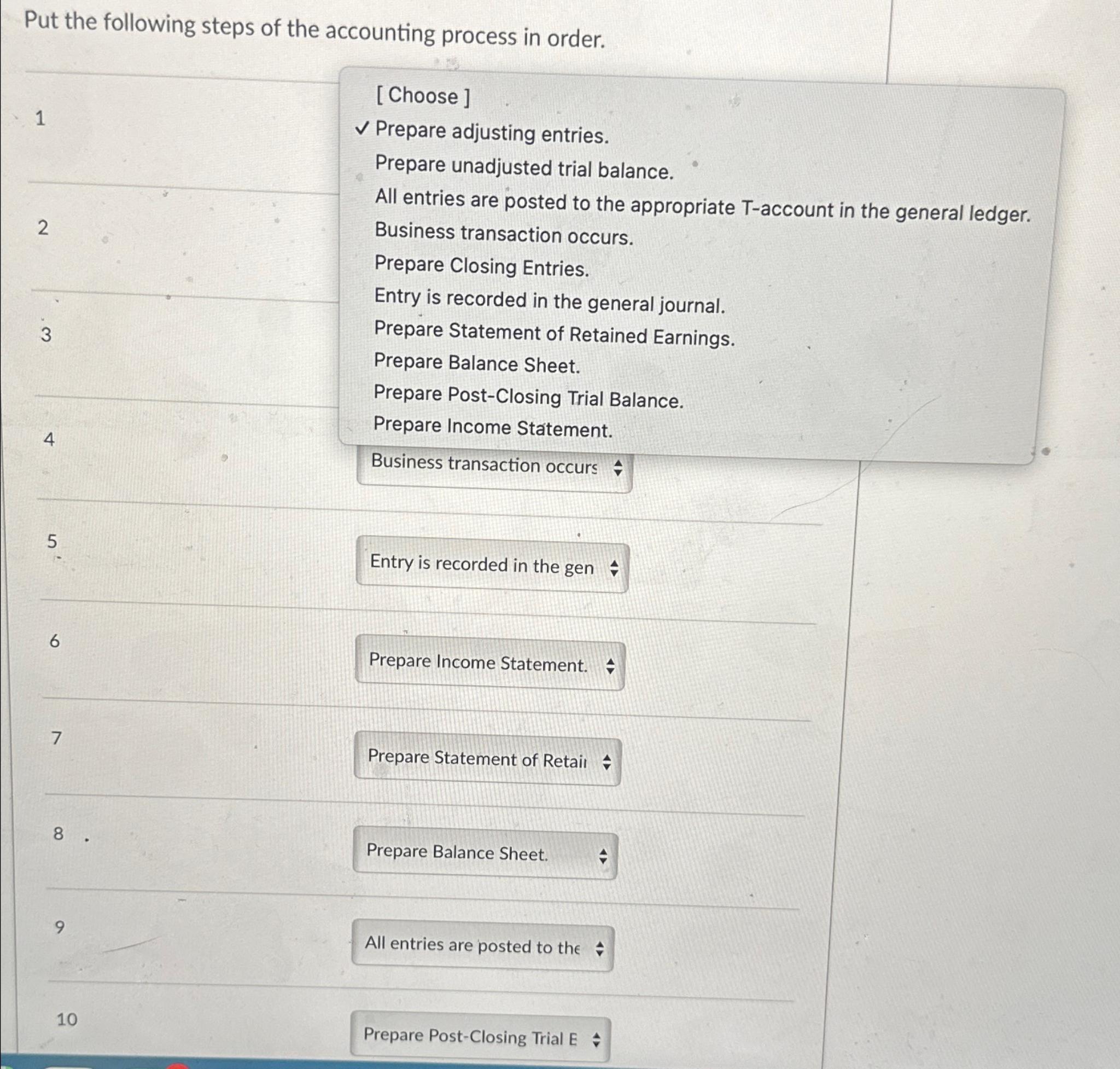 Put the following steps of the accounting process in | Chegg.com