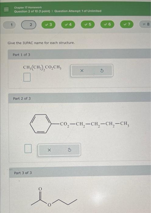 Solved Give the IUPAC name for each structure. Part 1 of 3 | Chegg.com