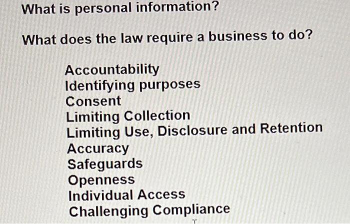 Solved What is personal information? What does the law | Chegg.com