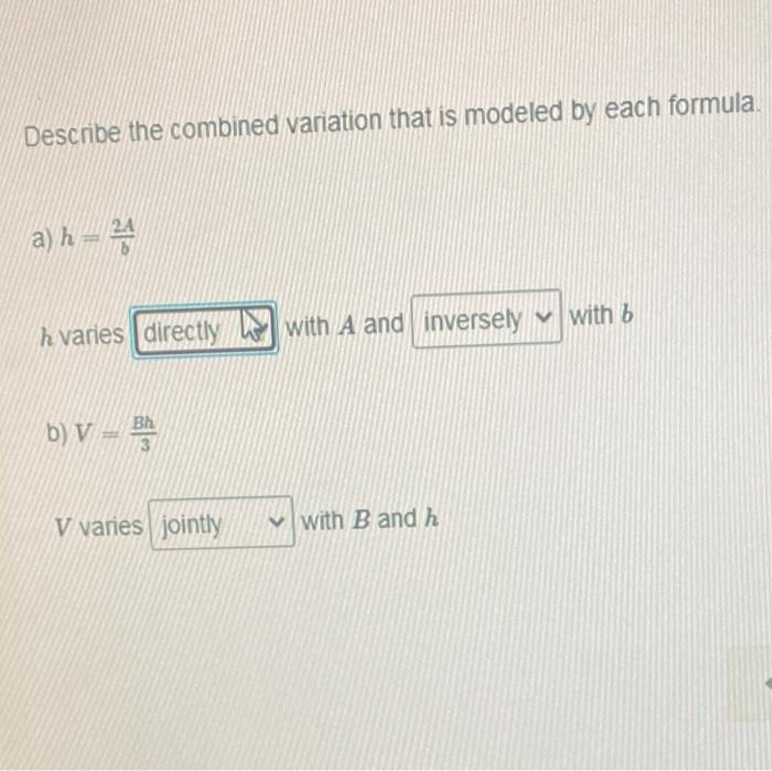 Solved Describe the combined variation that is modeled by | Chegg.com