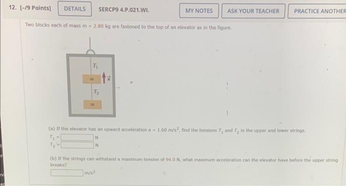 Solved Two blocks each of mass m=2.80 kg are fastened to the | Chegg.com