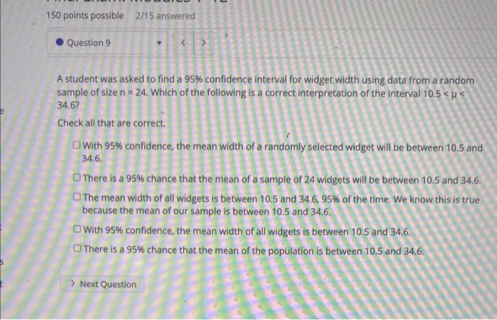 Solved 150 points possible 2/15 answered Question 9 A | Chegg.com