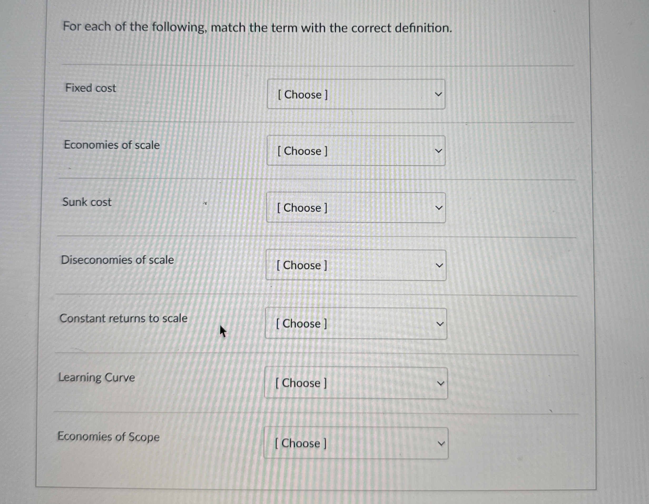 Solved For each of the following, match the term with the | Chegg.com