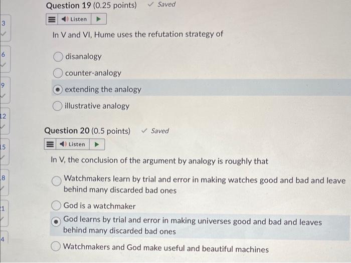 In V and VI, Hume uses the refutation strategy of | Chegg.com