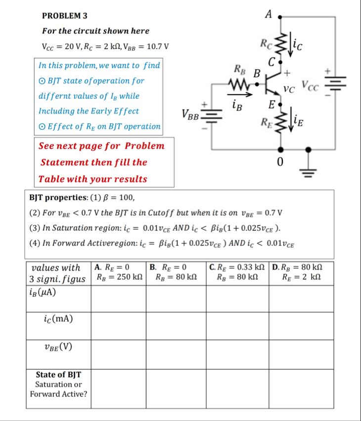 PROBLEM 3For the circuit shown | Chegg.com