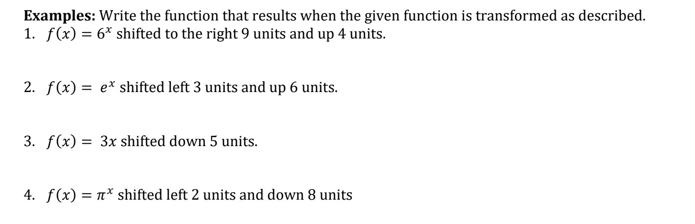 Solved Examples: Write the function that results when the | Chegg.com
