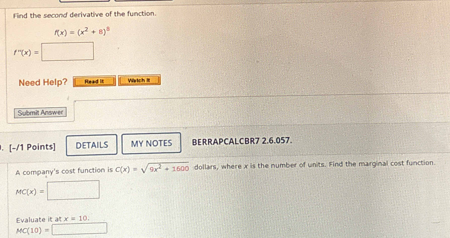 Find the second derivative of the | Chegg.com