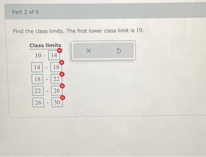 Solved find tbe class limits. the first lower class limit is | Chegg.com