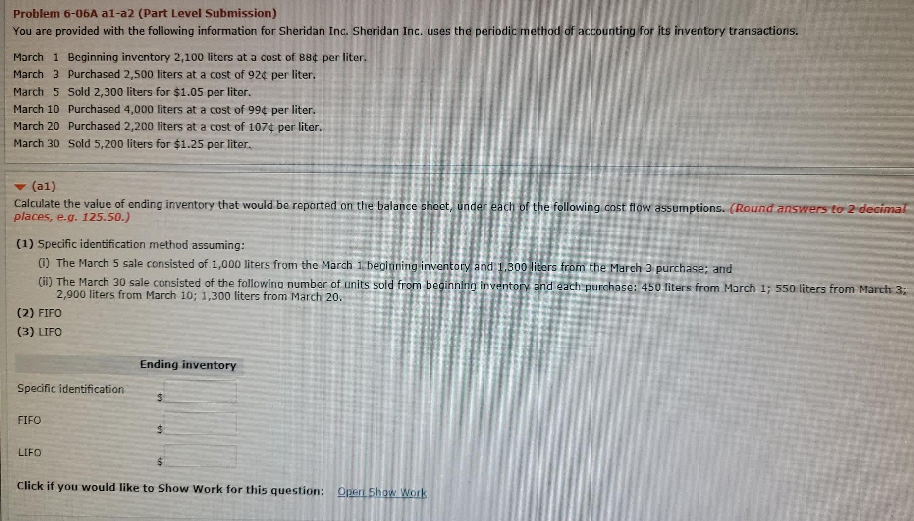 Solved Problem 6-06A al-a2 (Part Level Submission) You are | Chegg.com