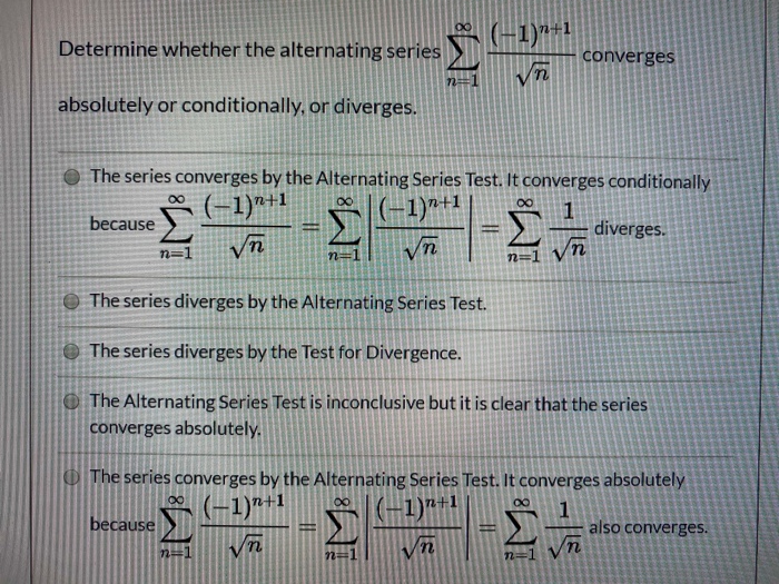 Solved Determine whether the alternating series - converges | Chegg.com