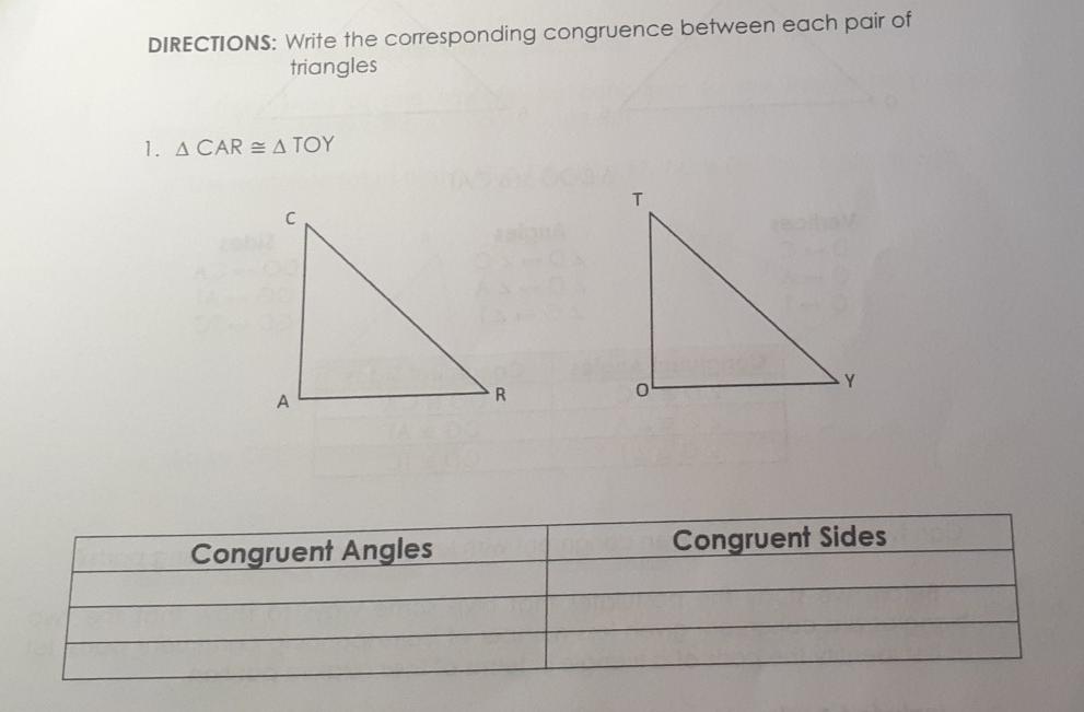 Solved DIRECTIONS: Write the corresponding congruence | Chegg.com