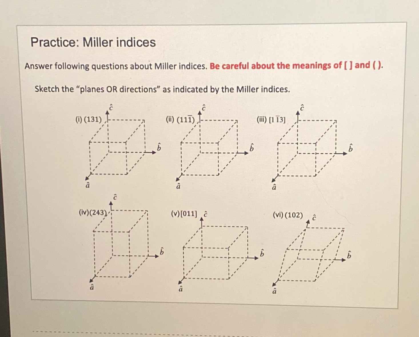 Practice: Miller indicesAnswer following questions | Chegg.com