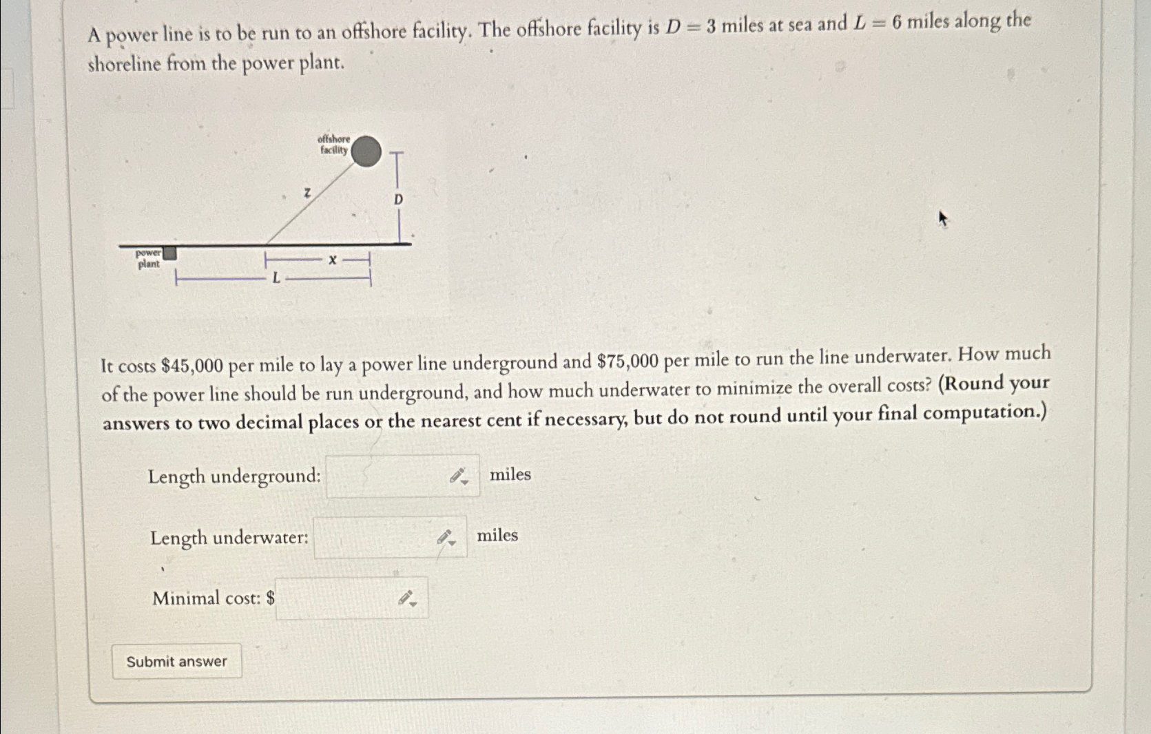 Solved A power line is to be run to an offshore facility. | Chegg.com