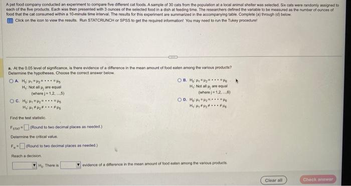 Solved A pet food compary conducted an experiment to | Chegg.com