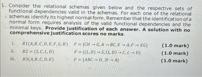 Solved 1. Consider the relational schemas given below and | Chegg.com