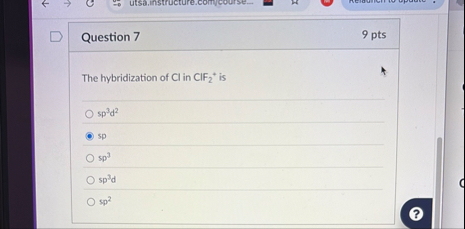 Solved Question 79 ﻿ptsThe hybridization of | Chegg.com