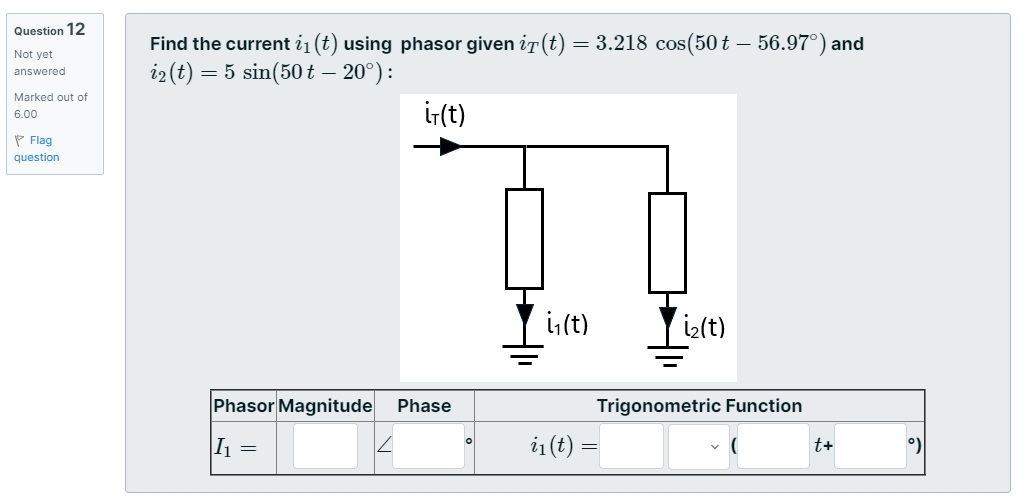 Solved Find the current i1(t) ﻿using phasor given | Chegg.com