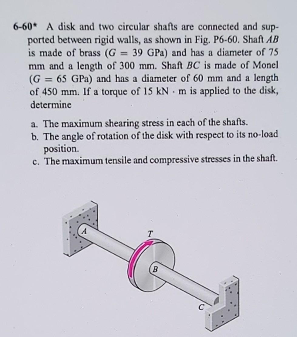 Solved 6-60* A disk and two circular shafts are connected | Chegg.com