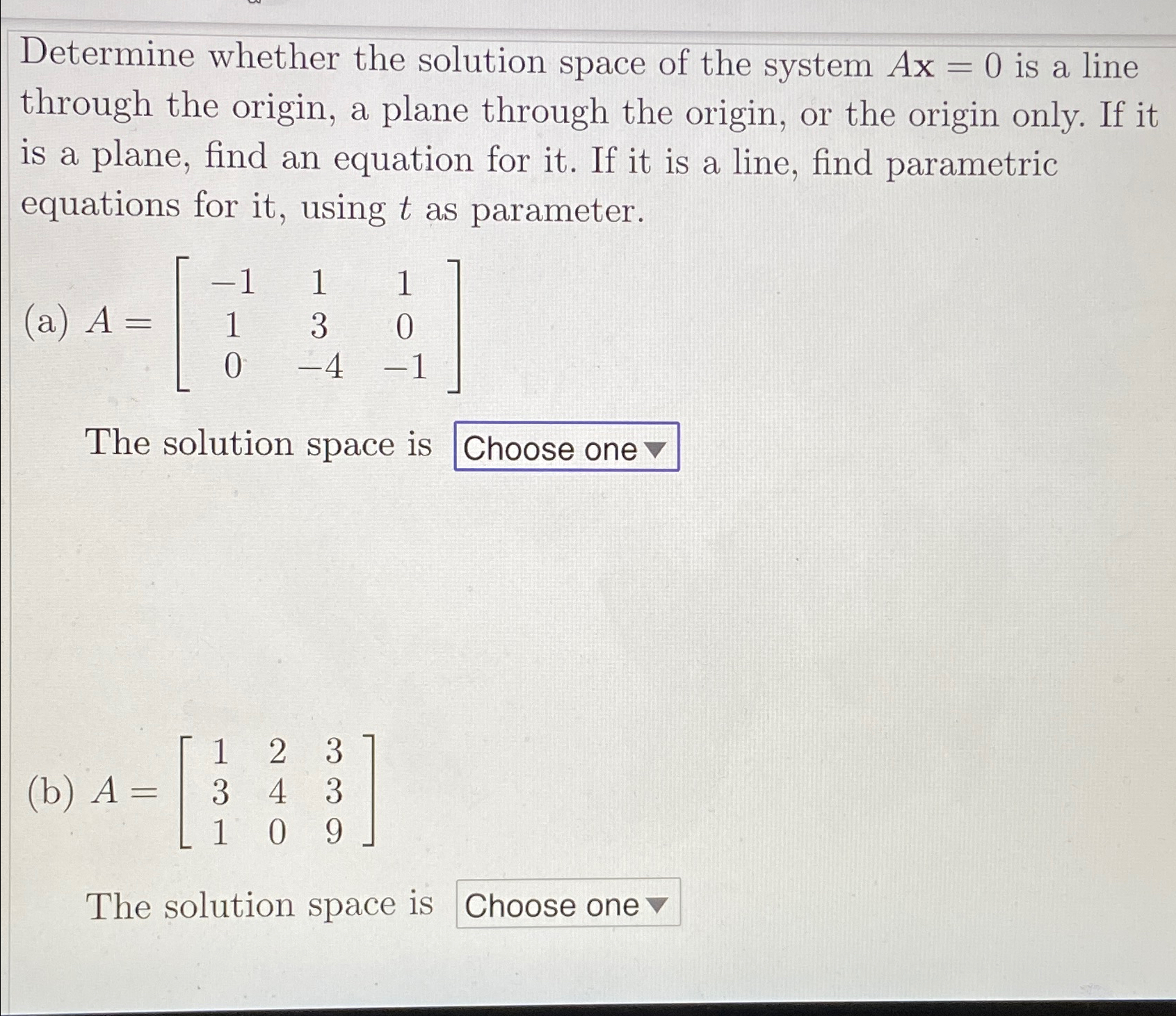 Solved Determine whether the solution space of the system | Chegg.com