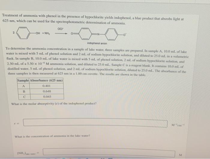 Solved Treatment of ammonia with phenol in the presence of | Chegg.com