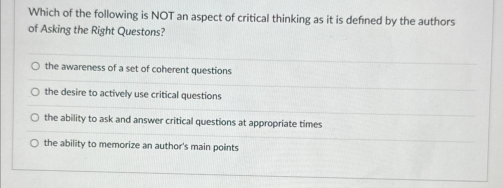 Solved Which of the following is NOT an aspect of critical | Chegg.com