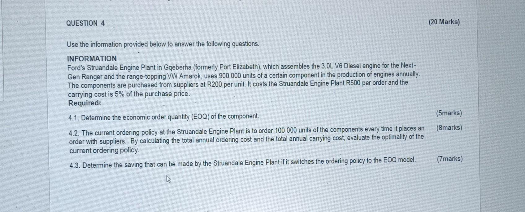 Solved Use the information provided below to answer the | Chegg.com