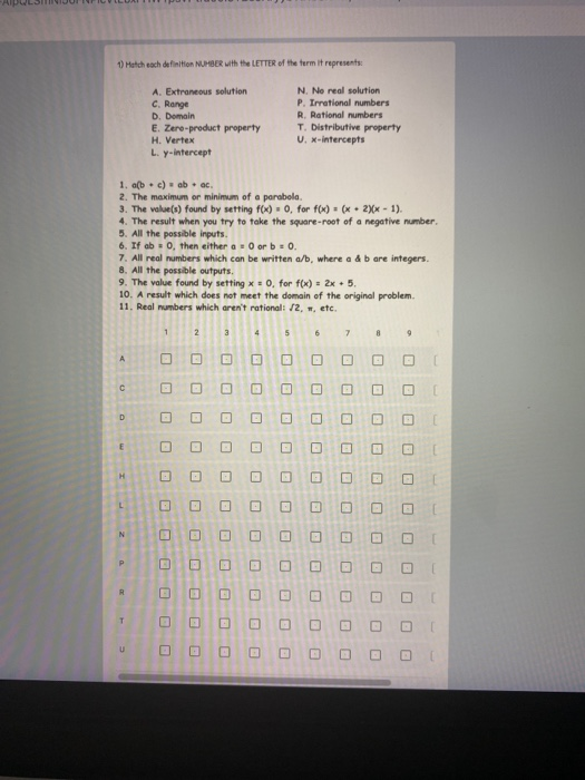 Solved Hetch each definition NUMBER with the LETTER of the | Chegg.com