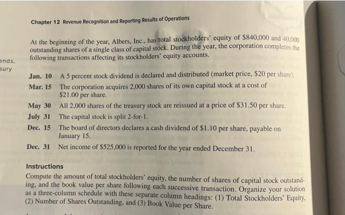 Solved Chapter 12 Revenue Recognition and Reporting Results | Chegg.com