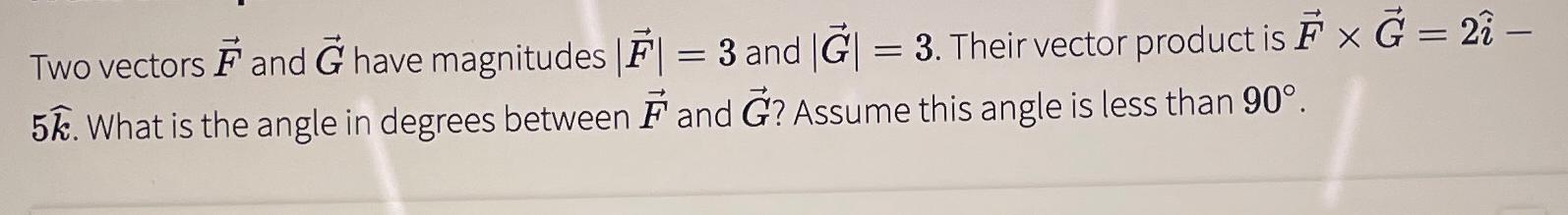 Solved Two vectors vec(F) ﻿and vec(G) ﻿have magnitudes | Chegg.com