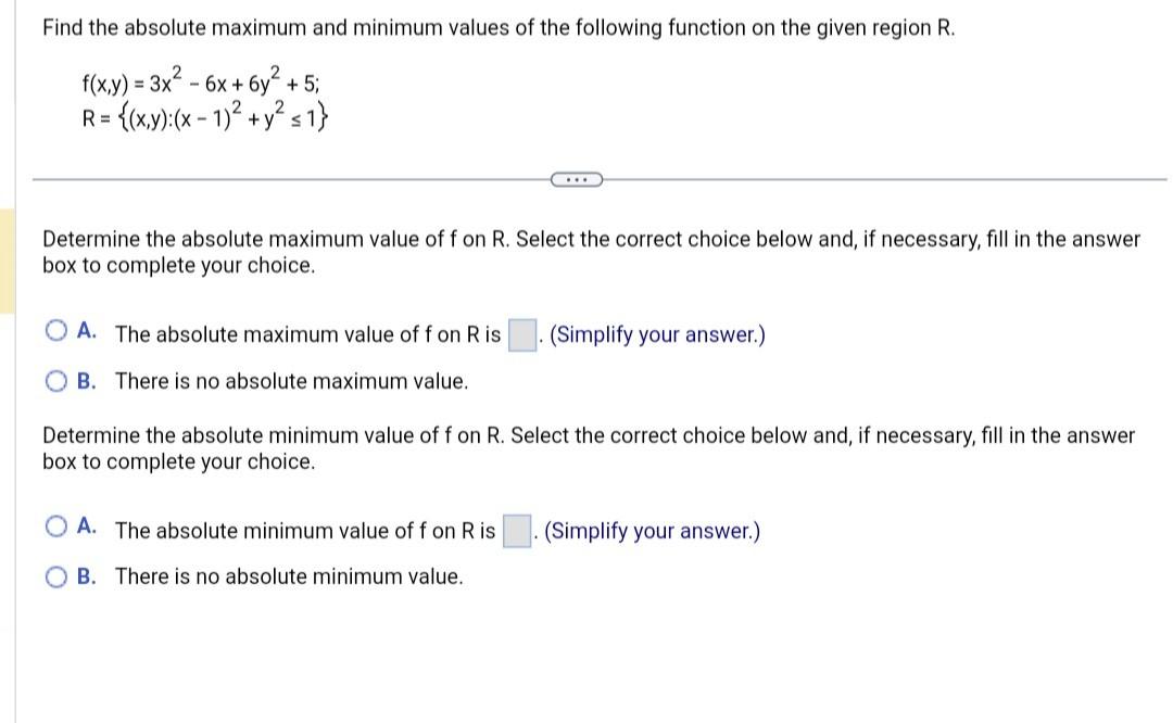 Solved Find the absolute maximum and minimum values of the | Chegg.com
