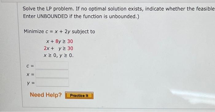 Solved Solve the LP problem. If no optimal solution exists, | Chegg.com
