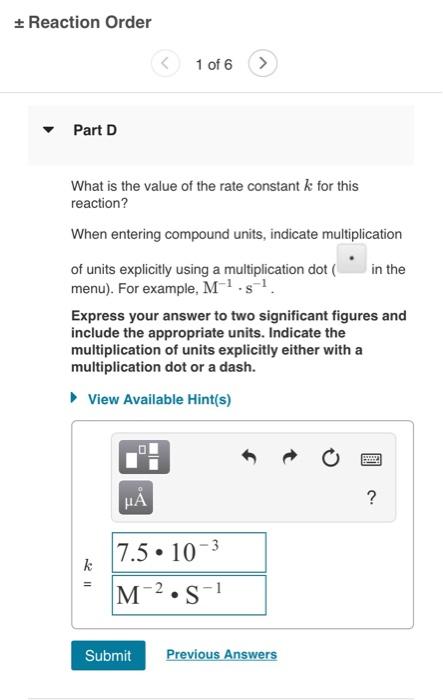 Solved 1 of 6 For the reaction A+B+C→D+E, the initial | Chegg.com