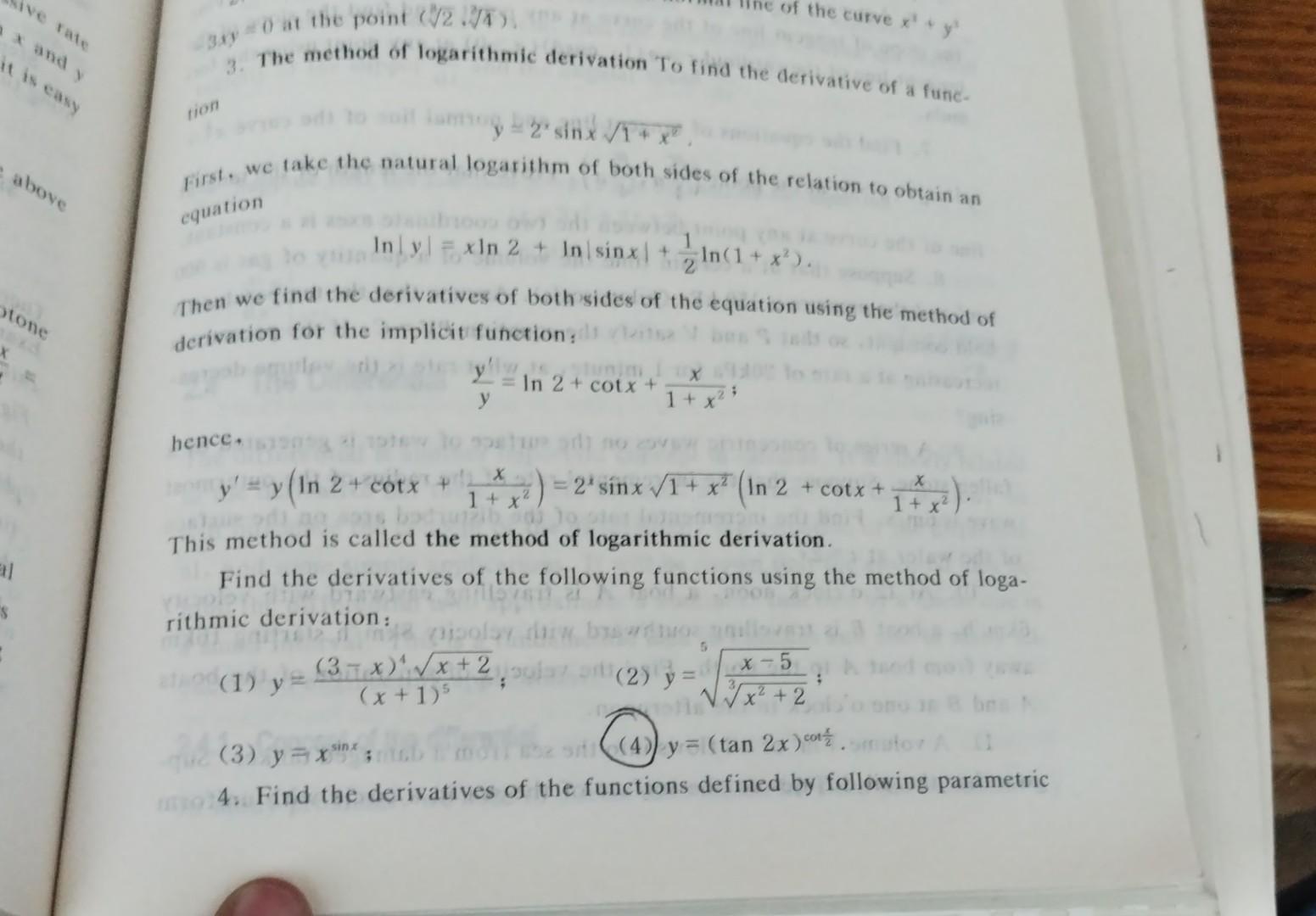 Solved 3. The method of logarithmic derivation To find the | Chegg.com