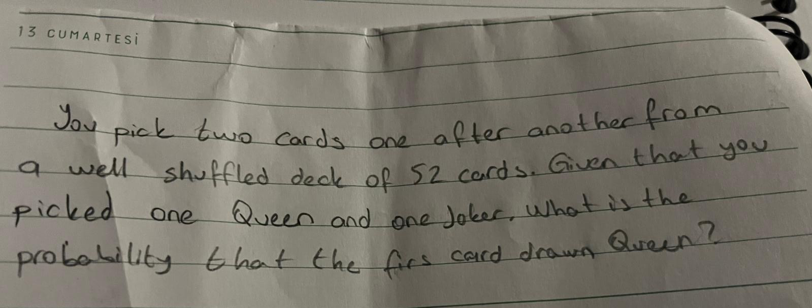 Solved You pick two cards one after another from a well | Chegg.com